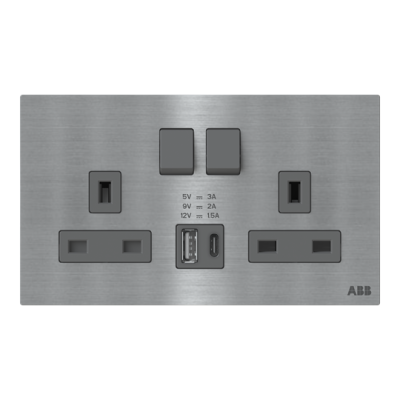 ABB BS Double socket outlet 13A, with USB-Charger DP switched