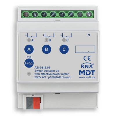 MDT KNX Switch Actuator 3-fold, 4SU, MDRC, 16/20 A, 230 V AC, C-load ...