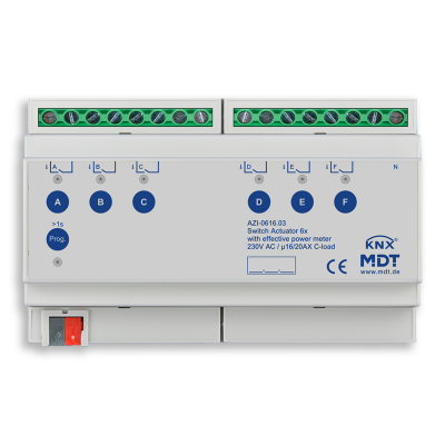 KNX MDT Switch Actuator 6-fold, 8SU, MDRC, 16/20 A, 230 V AC, C-load ...
